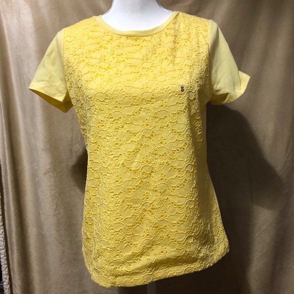 Basic Editions | Tops | Basic Editions Yellow Lace Front Tee | Poshmark